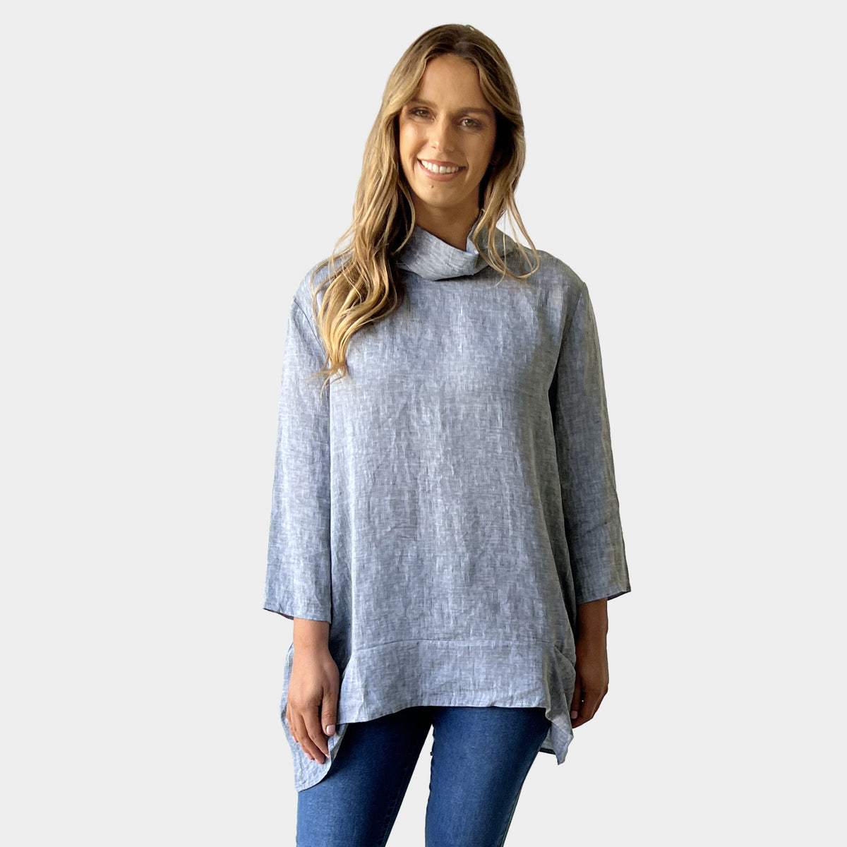 AM01283 MID NECK DEIGN LOOSE 100%LINEN TOP – Amyic